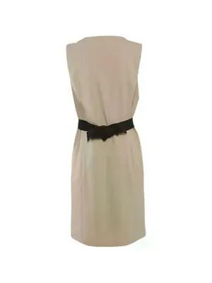 Moschino Beige V-neck Sleeveless Pleated Mini Dress