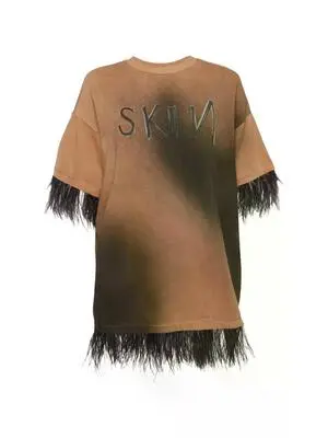 Roberto Cavalli Feather Trimmed T-shirt - Neutrals