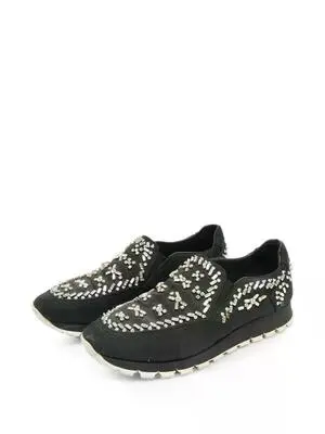 Prada Crystal Embellished Slip-on Sneakers - Black