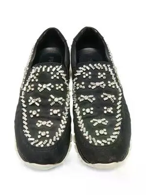 Prada Crystal Embellished Slip-on Sneakers - Black
