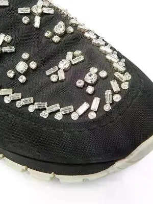 Prada Crystal Embellished Slip-on Sneakers - Black