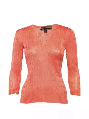 Ralph Lauren Silk Cable Knit V-neck Sweater - Pink