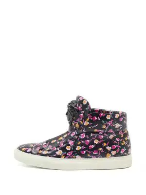 Versace Floral Print Leather High Top Sneakers