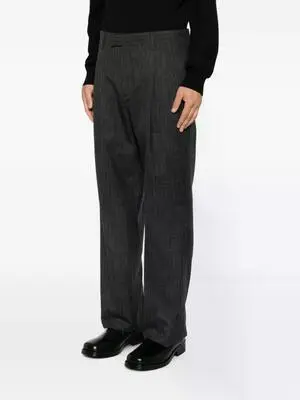 LARDINI Charcoal Pinstripe Pleated Wide Leg Trousers