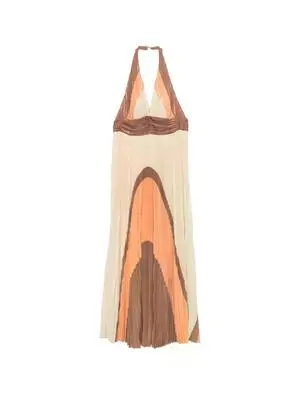 MAESTRI Pleated Halterneck Maxi Dress - Neutrals