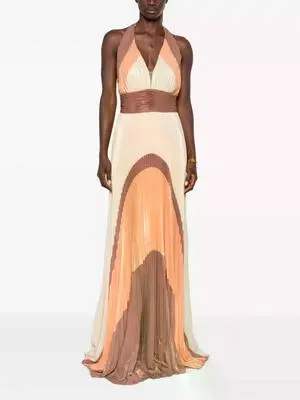 MAESTRI Pleated Halterneck Maxi Dress