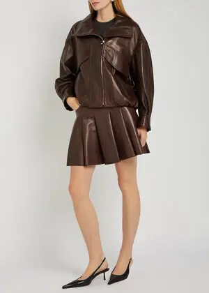 Nour Hammour Pleated Leather Mini Skirt