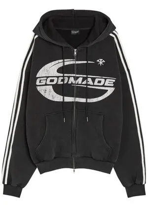 GODMADE Imperial Logo Striped Hooded Cotton Sweatshirt - Black