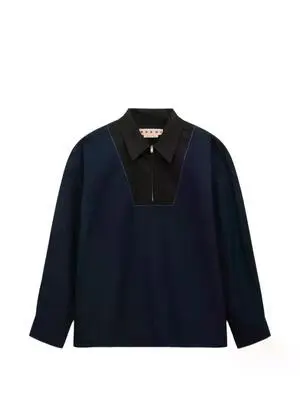 Marni Deep Poplin Shirt With Zipper Bib - Blue