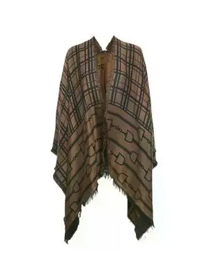 Elisabetta Franchi Jacquard Frayed Knit Cape - Brown