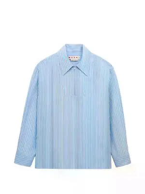 Marni Light Striped Poplin Shirt With Zipper Bib - Blue