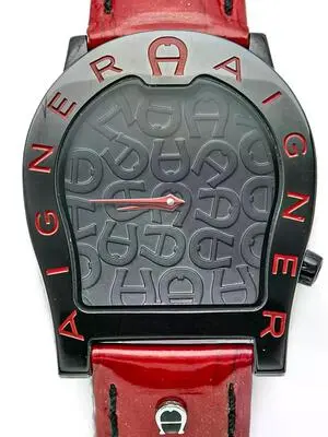 AIGNER Verona Nuovo 33mm Watch With Red Patent Leather Strap - Grey