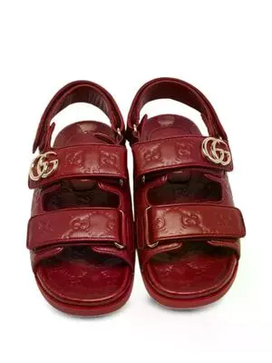Gucci Double-g Embossed Leather Flat Sandals - Red
