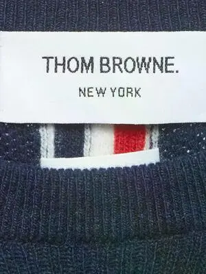Thom Browne Navy Waffle Knit Crewneck Sweater With Rwb Stripe Detail