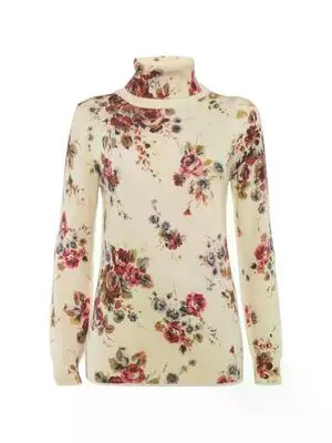 Dolce & Gabbana Floral Print Wool Roll Neck Sweater - Neutrals