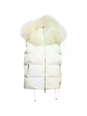 Celine Quilted Faux-fur Trim Gilet - White
