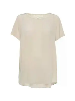 Maje Beige Silk Crew Neck Short Sleeve Blouse
