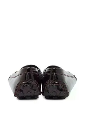 LOUIS VUITTON Burgundy Patent Leather Oxford Ballet Flats With Gold-tone Plaque