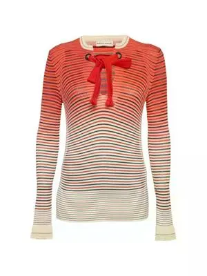 Sonia Rykiel Paris Striped Long-sleeve Sweater With Lace-up Detail - Red