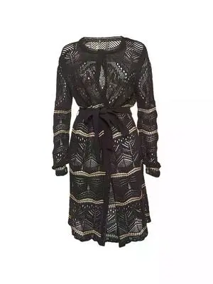Roberto Cavalli Pointelle Knit Belted Cardigan - Black