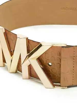 Michael Kors Crocodile-embossed Leather Belt With Mk Logo Plaque
