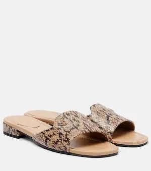 JIMMY CHOO Dina Snake-effect Leather Slides - Beige