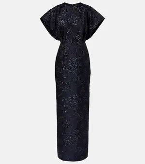 Carolina Herrera Fan Floral Jacquard Gown - Blue