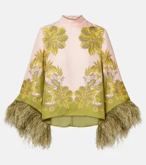 La DoubleJ Make An Exit" Feather-trimmed Silk Top - Multicoloured