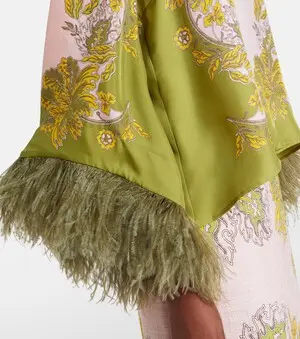 La DoubleJ Make An Exit" Feather-trimmed Silk Top - Multicoloured
