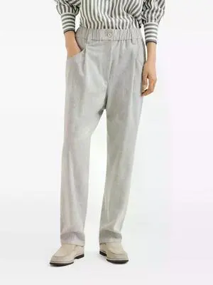 Brunello Cucinelli Wool Flannel Baggy Trousers With Monili Embellishment