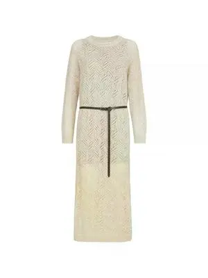 Brunello Cucinelli Abstract Leaf Knit Dress In Mohair And Wool