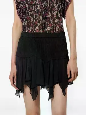 MARANT ETOILE Ruffled Smocked Chiffon Skirt - Black
