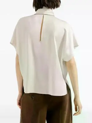 Brunello Cucinelli Silk Satin High-neck T-shirt With Monili Embellishment