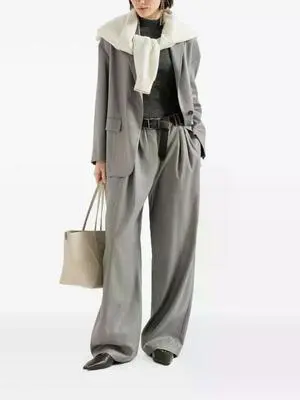 Brunello Cucinelli Sparkling Virgin-wool Pinstripe Track Trousers With Monili