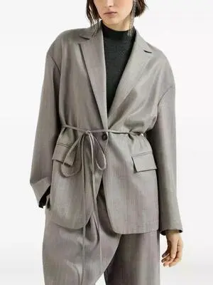 Brunello Cucinelli Virgin Wool Pinstripe Blazer With Monili - Grey