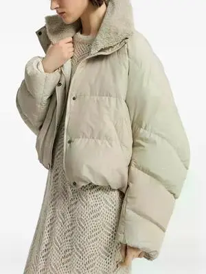 Brunello Cucinelli Techno Cotton Taffeta Down Jacket With Detachable Shearling And Monili