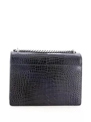 Saint Laurent Sunset Croc Effect Medium Crossbody Bag - Black