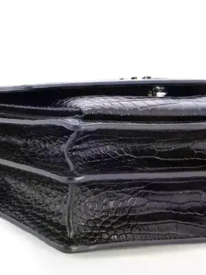 Saint Laurent Sunset Croc Effect Medium Crossbody Bag - Black