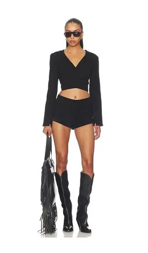 UNDERSTATED LEATHER Long Sleeve Wrap Top