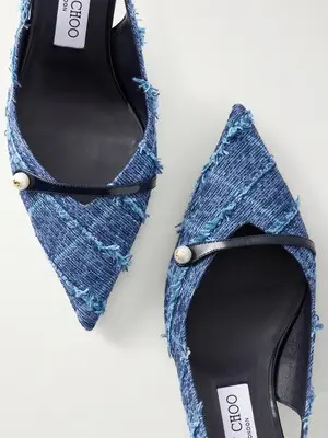 JIMMY CHOO Amita 45 Frayed Denim Slingback Pumps - Blue