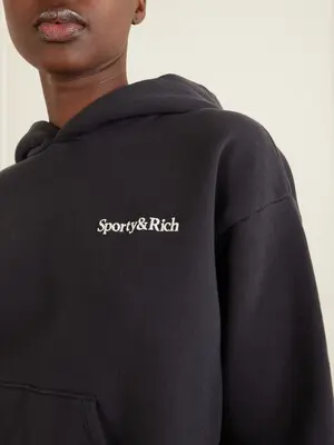 SPORTY & RICH Cotton Logo Embroidered Hoodie