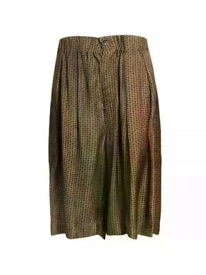 UMA WANG Geometric Print Pleated Wide Leg Shorts - Brown