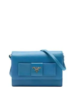 Prada Saffiano Leather Bow Wallet On Strap Crossbody Bag - Blue