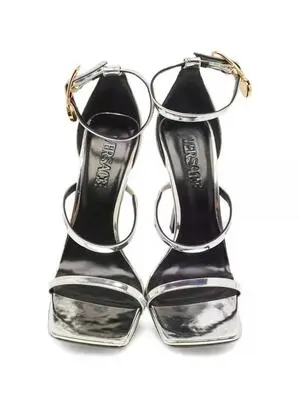 Versace Safety Pin Leather Heeled Sandals