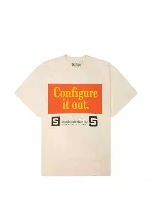 SATOSHI NAKAMOTO Print-detail Round-neck T-shirt - Neutrals