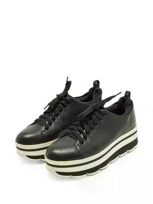 Prada Leather Platform Lace-up Sneakers - Black