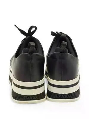 Prada Leather Platform Lace-up Sneakers - Black