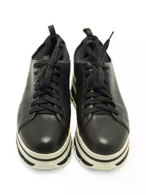 Prada Leather Platform Lace-up Sneakers - Black