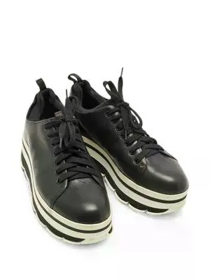 Prada Leather Platform Lace-up Sneakers - Black