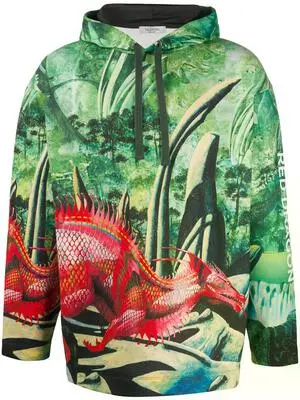 Valentino Garavani Red Dragon Print Cotton Hoodie - Green